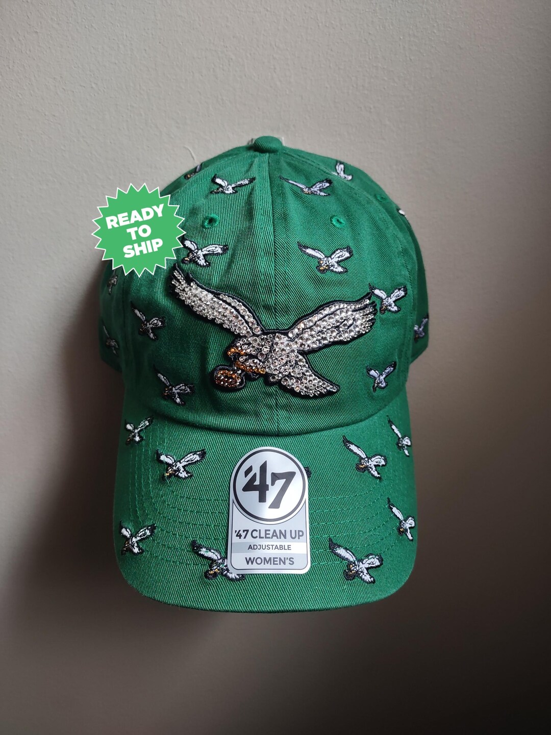 Bling Crystal Philadelphia Eagles Retro Green Adjustable Hat | NFL ...