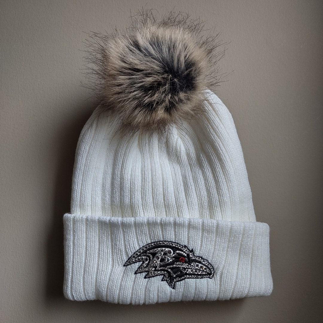Bling Crystal Baltimore Ravens Cream Winter Beanie Hat NFL Football ...