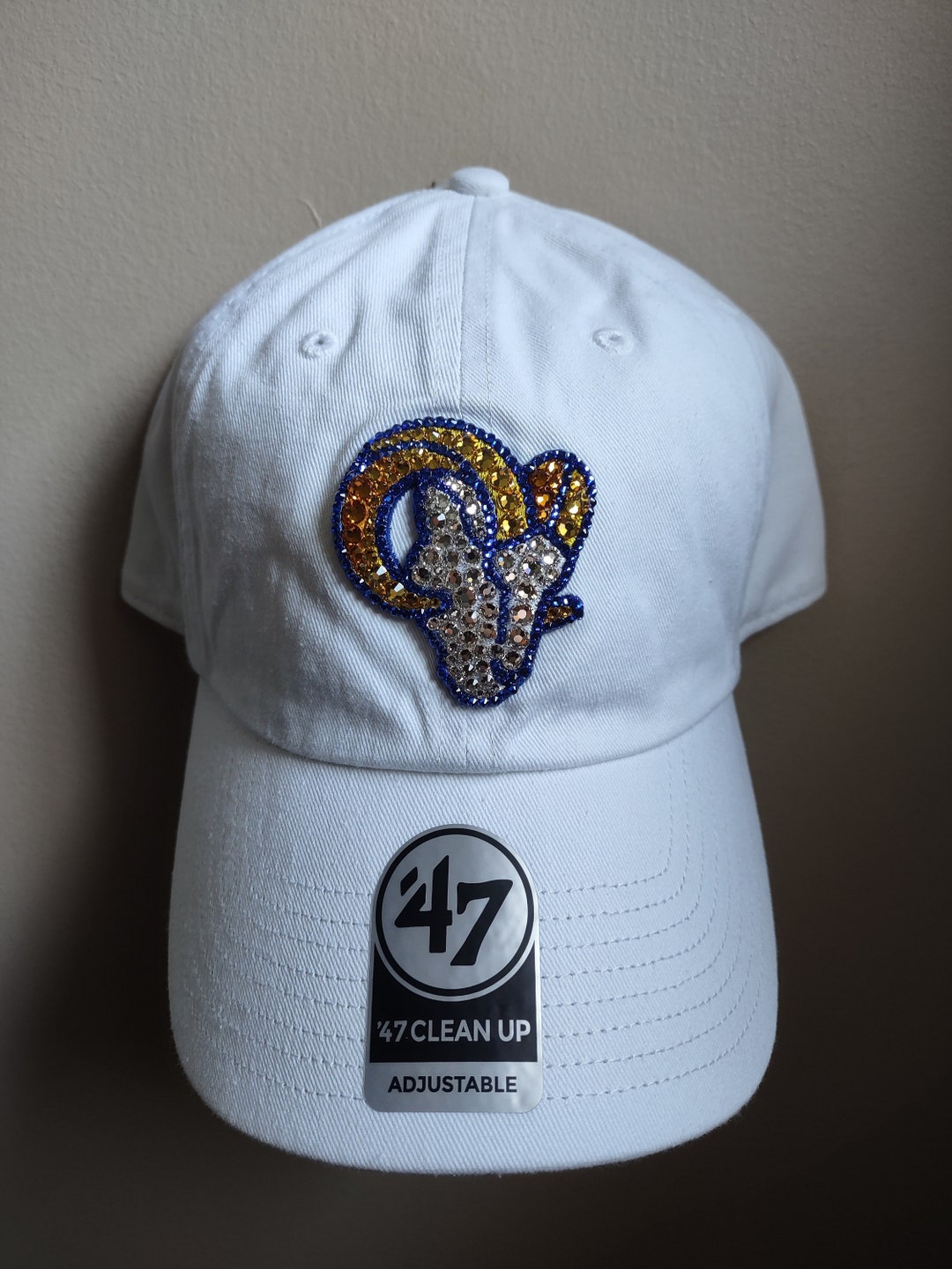 Bling Crystal Los Angeles Rams White Adjustable Hat NFL Football Bling ...