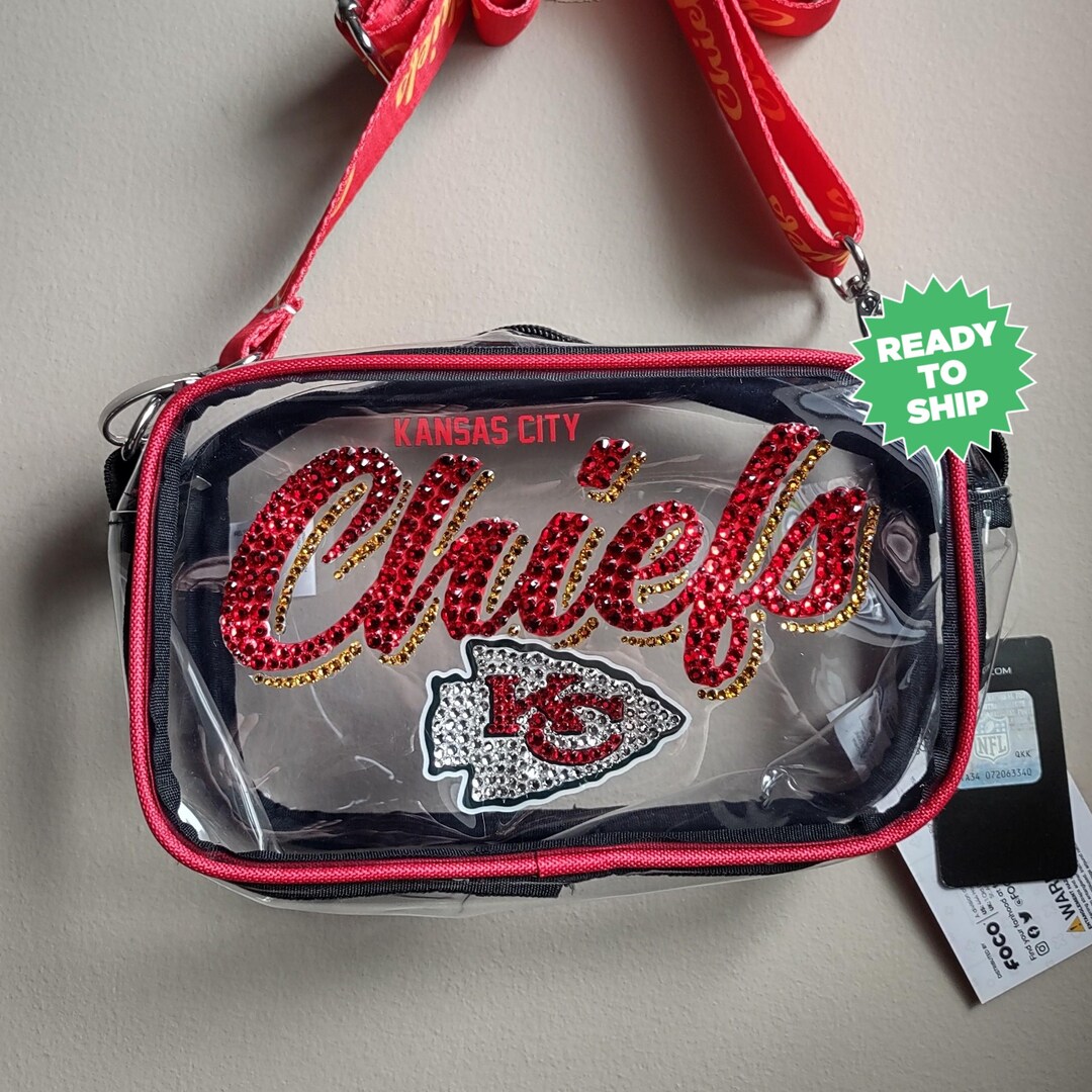 Bling Crystal KC Chiefs Script Clear Crossbody Bag NFL Bling Bag Clear ...
