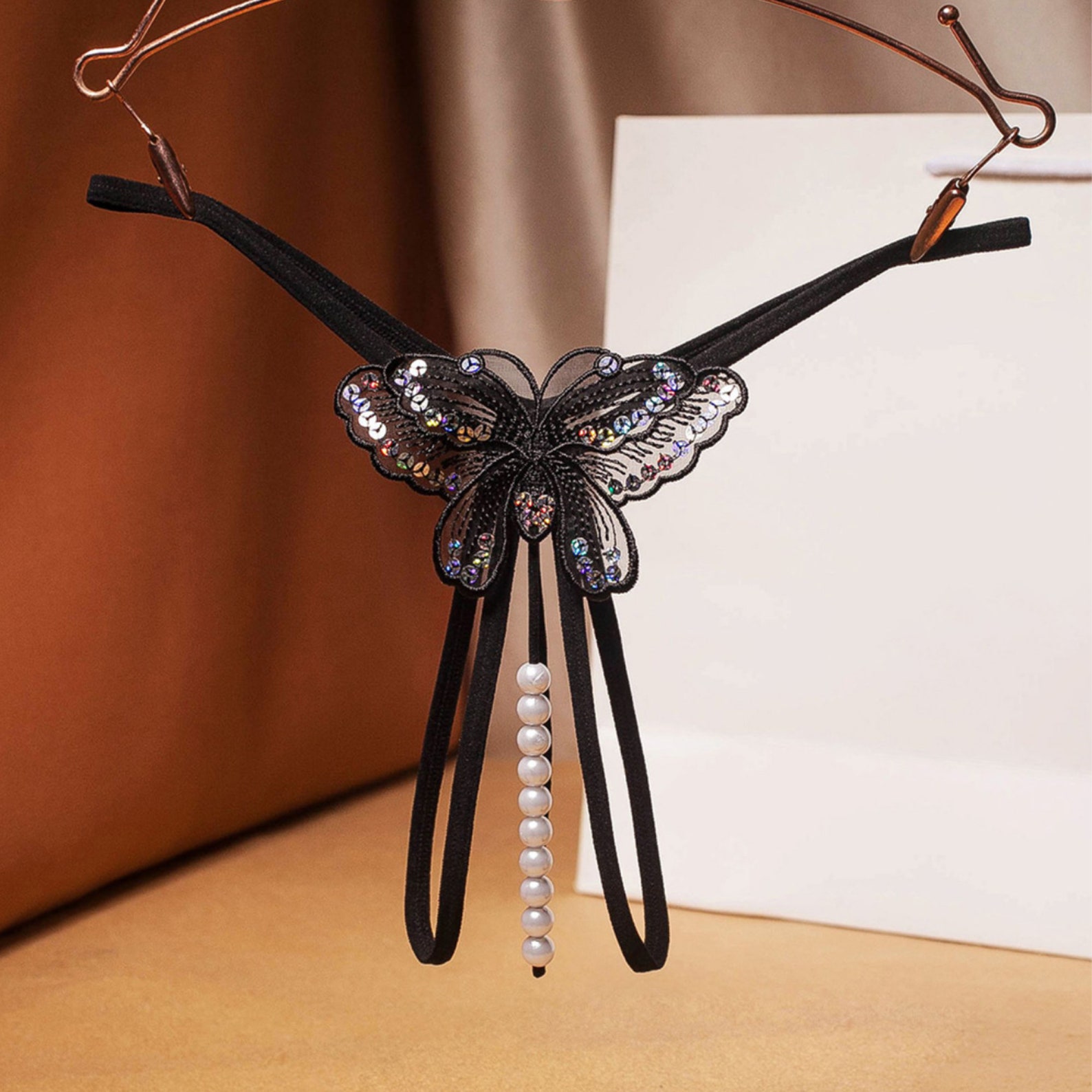 Crotchless Bling Butterfly Pearl Thong | Etsy