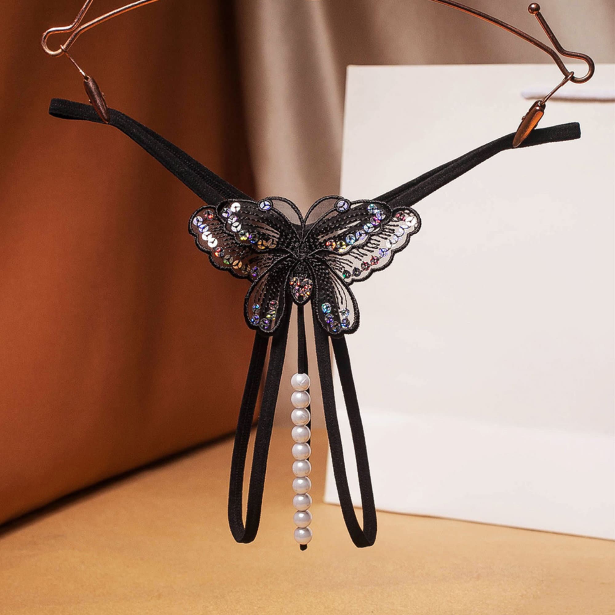 Crotchless Bling Butterfly Pearl Thong | Etsy