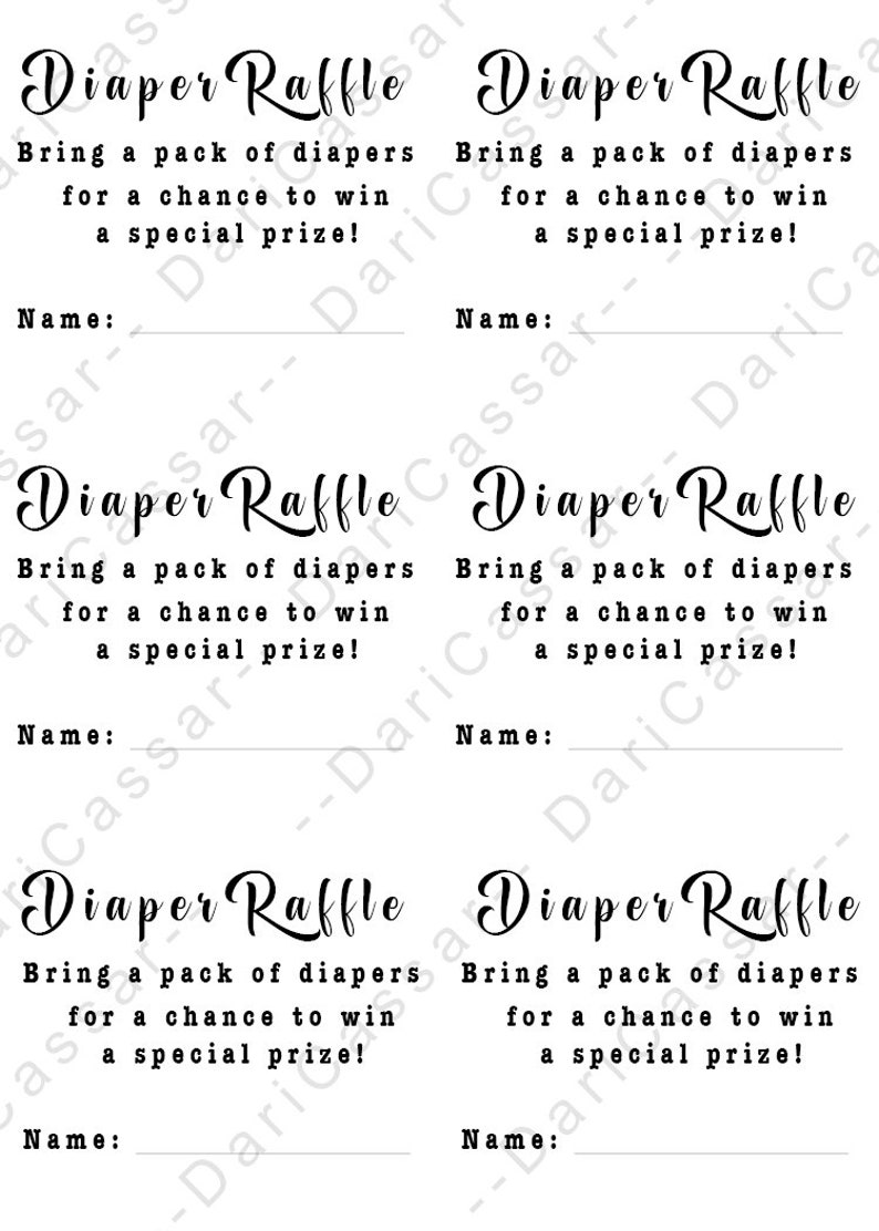 Diaper Raffle Cards- Printable- 2.5in X 2.5in - Buy to Remove Watermark ...