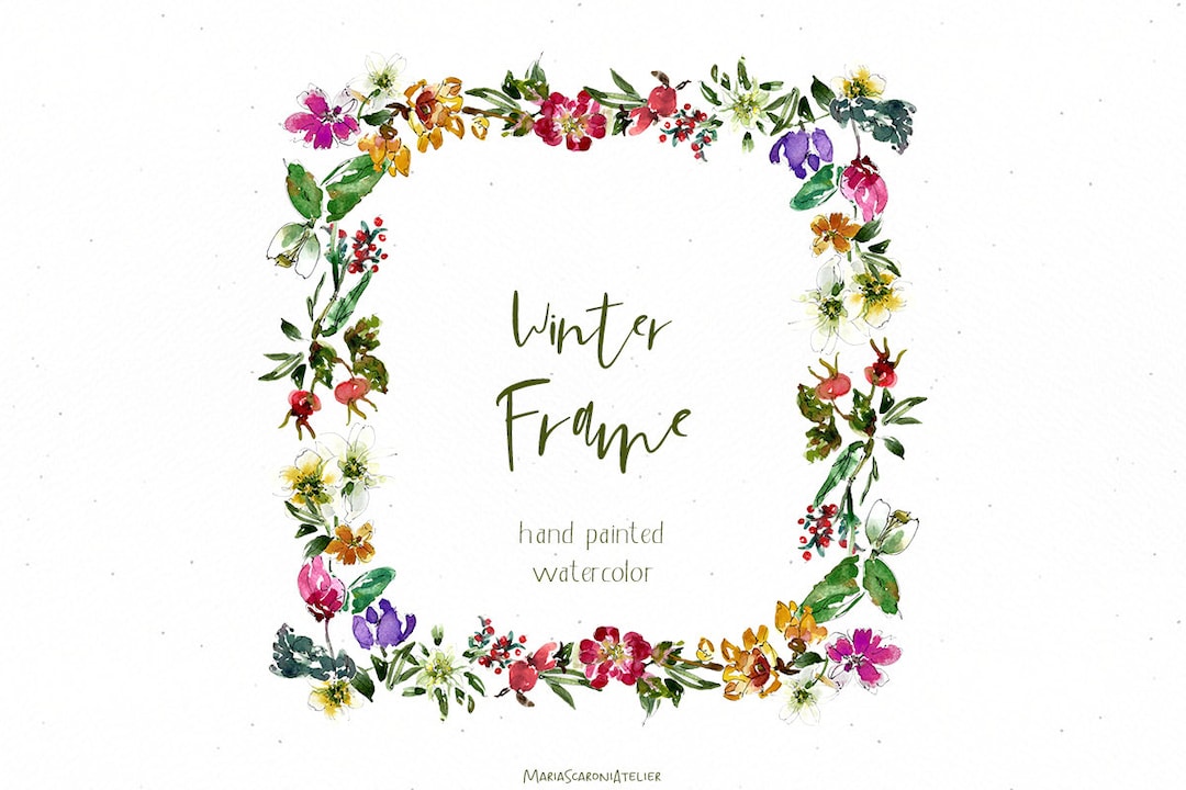 Winter Frame Watercolor Clipart, Winter Flower Frame, Christmas Clipart ...