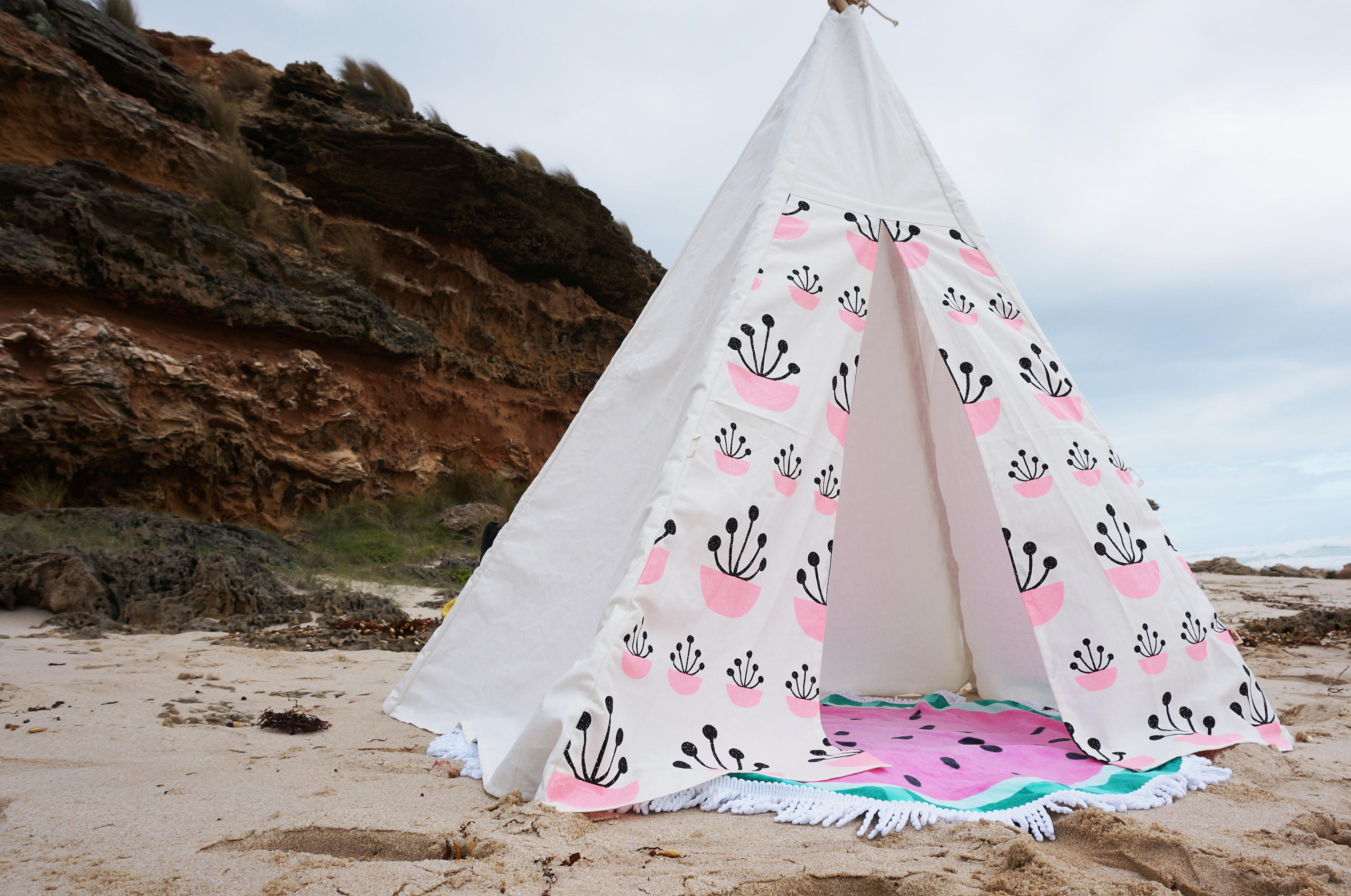 Kids Teepee - White Pink Flower Teepee // Teepee Tent // Canvas Linen ...