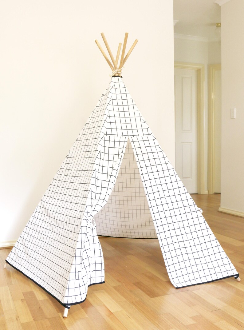 Kids Teepee - White Checker Teepee // Teepee Tent // Canvas Linen ...