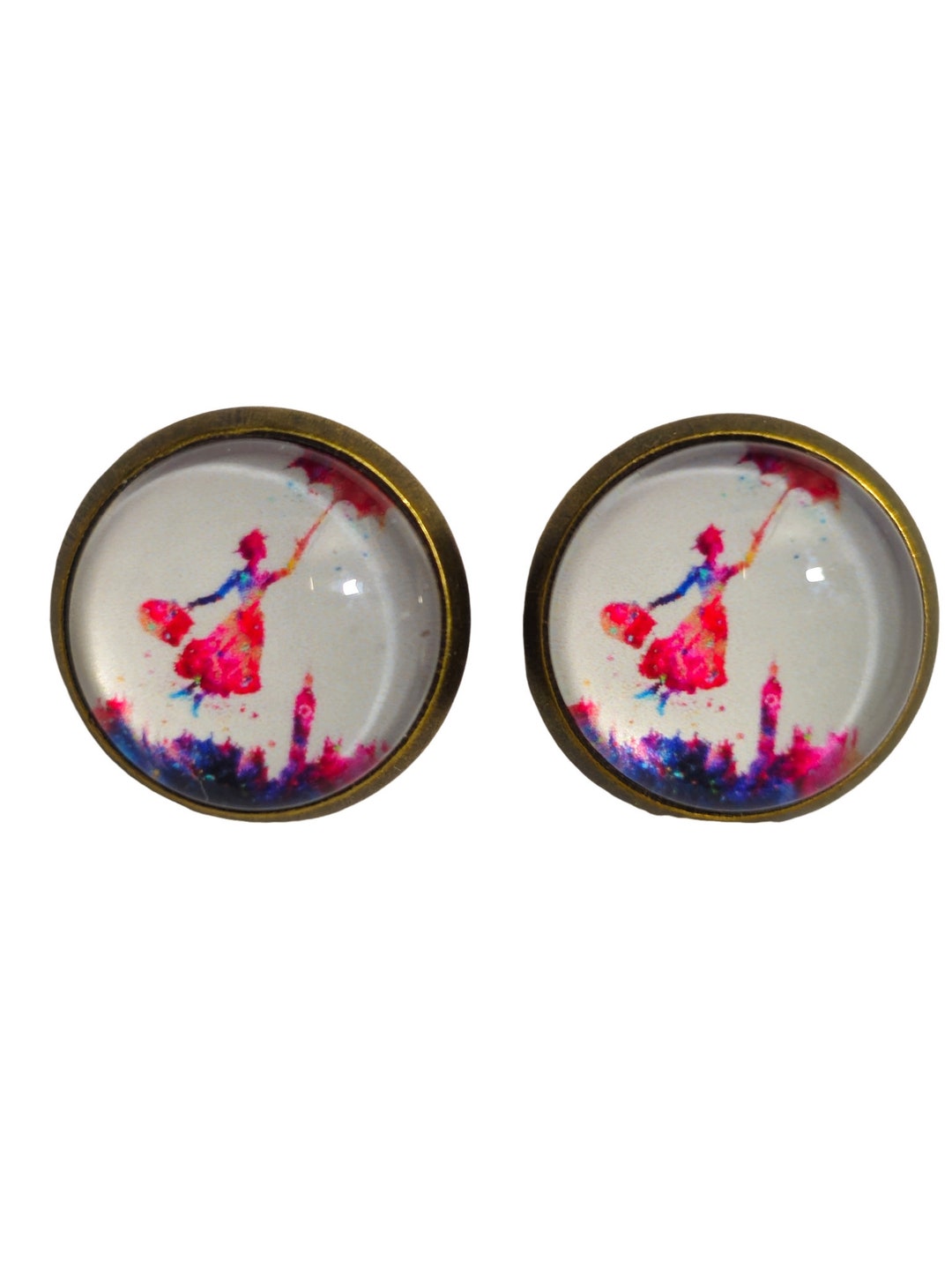 Stud Earrings. Marie Poppins. Bronze or Silver Colored Metal. Round ...