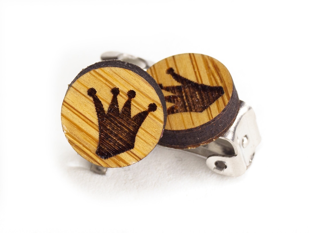 Earrings Made of Veneered Wood Bamboo Crown Optional as a Clip, Pendant ...