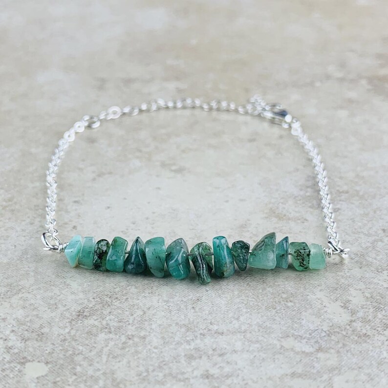 May Birthstone Bracelet, Emerald Bracelet, Silver or Gold, Green ...
