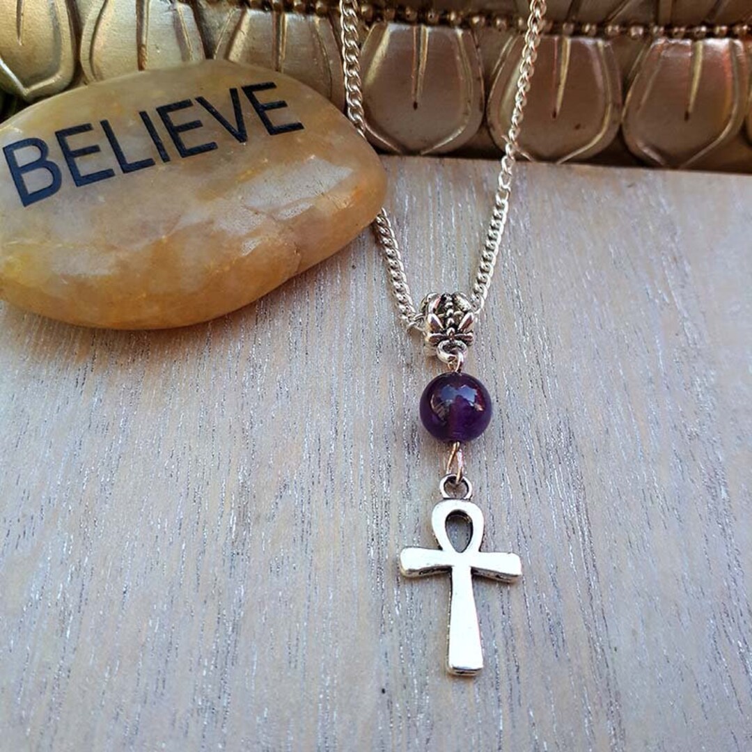 Ankh and Amethyst Necklace, Silver and Purple Amethyst Necklace for ...