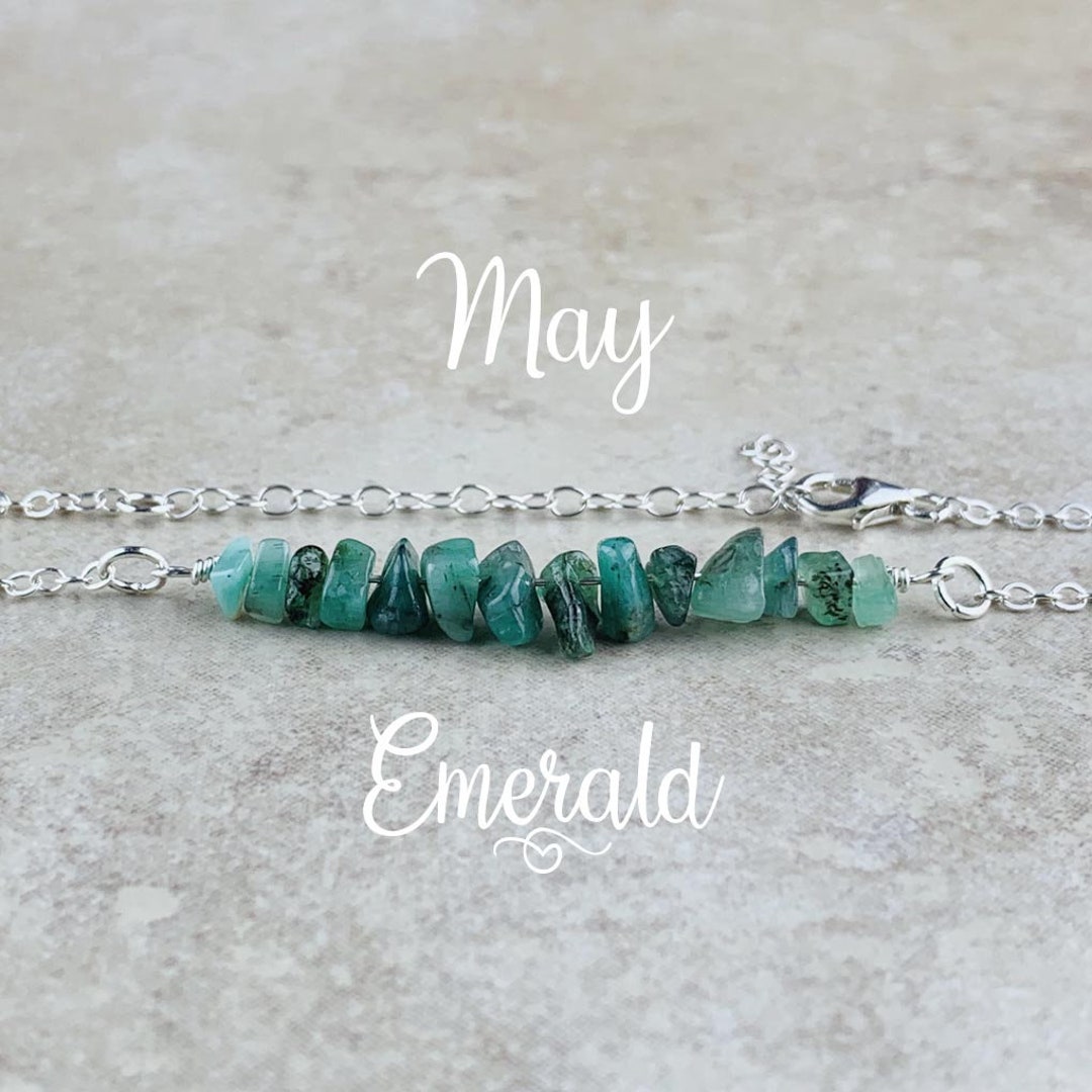 May Birthstone Bracelet, Emerald Bracelet, Silver or Gold, Green ...
