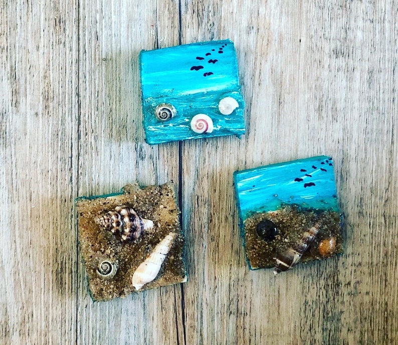 Beach Set of Three Magnets Beach Magnets, 10 Ocean Magnets, Shell ...