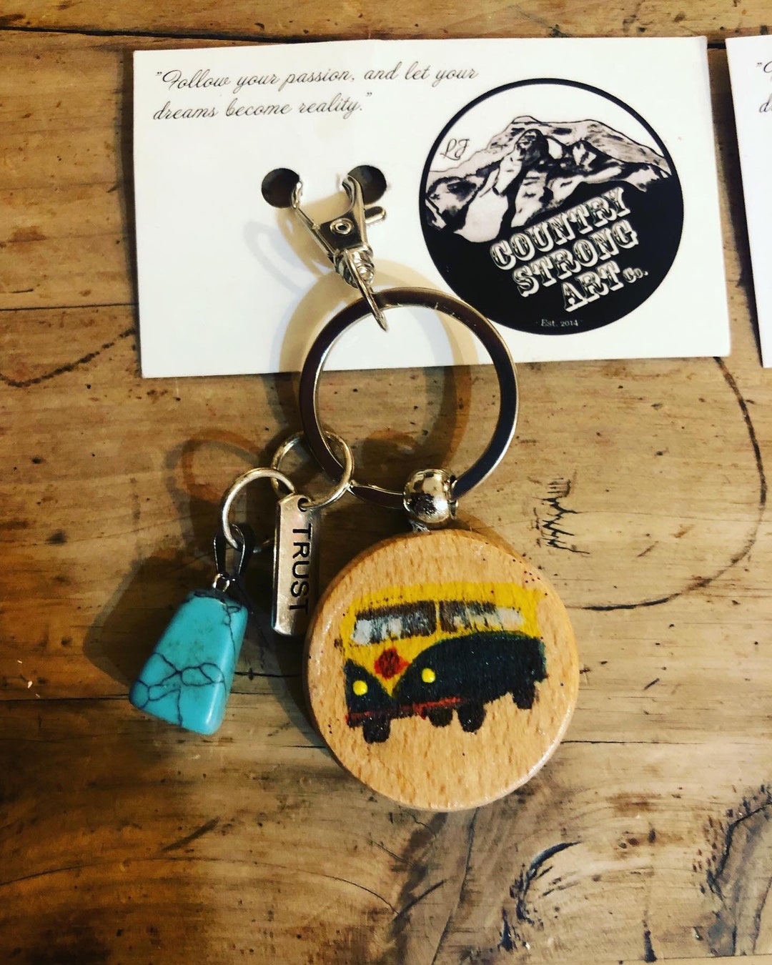 Hippie Van Gemstone Inspiring Keychain Wood Burned, Handpainted , Boho ...