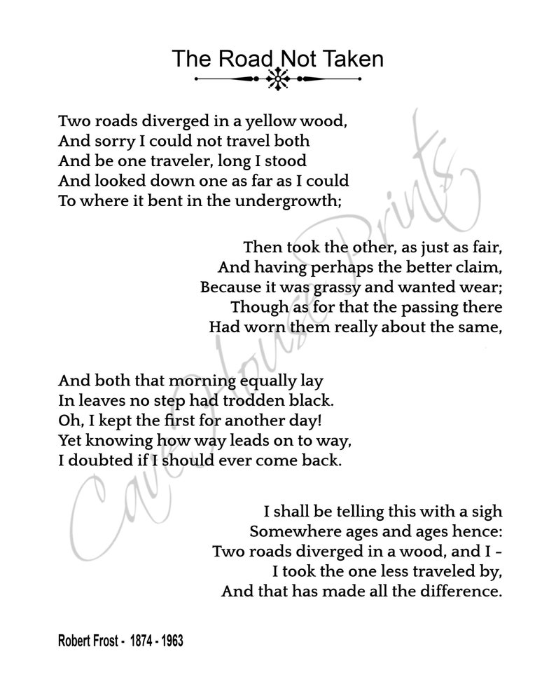 Printable Poem The Road Not Taken by Robert Frost | Etsy