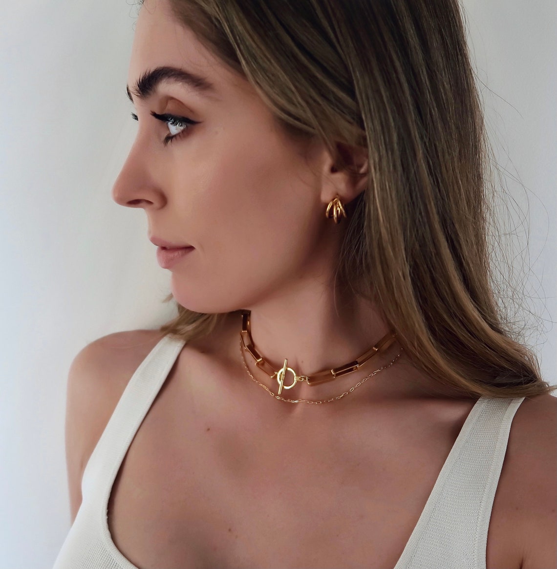 Square Link Necklace Gold-plated Curb Chain Necklace Gold - Etsy