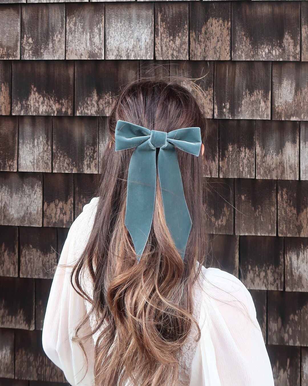 Brigitte Hair Bow Barrette (slim), Dark Sage Green Bow Barrette ...