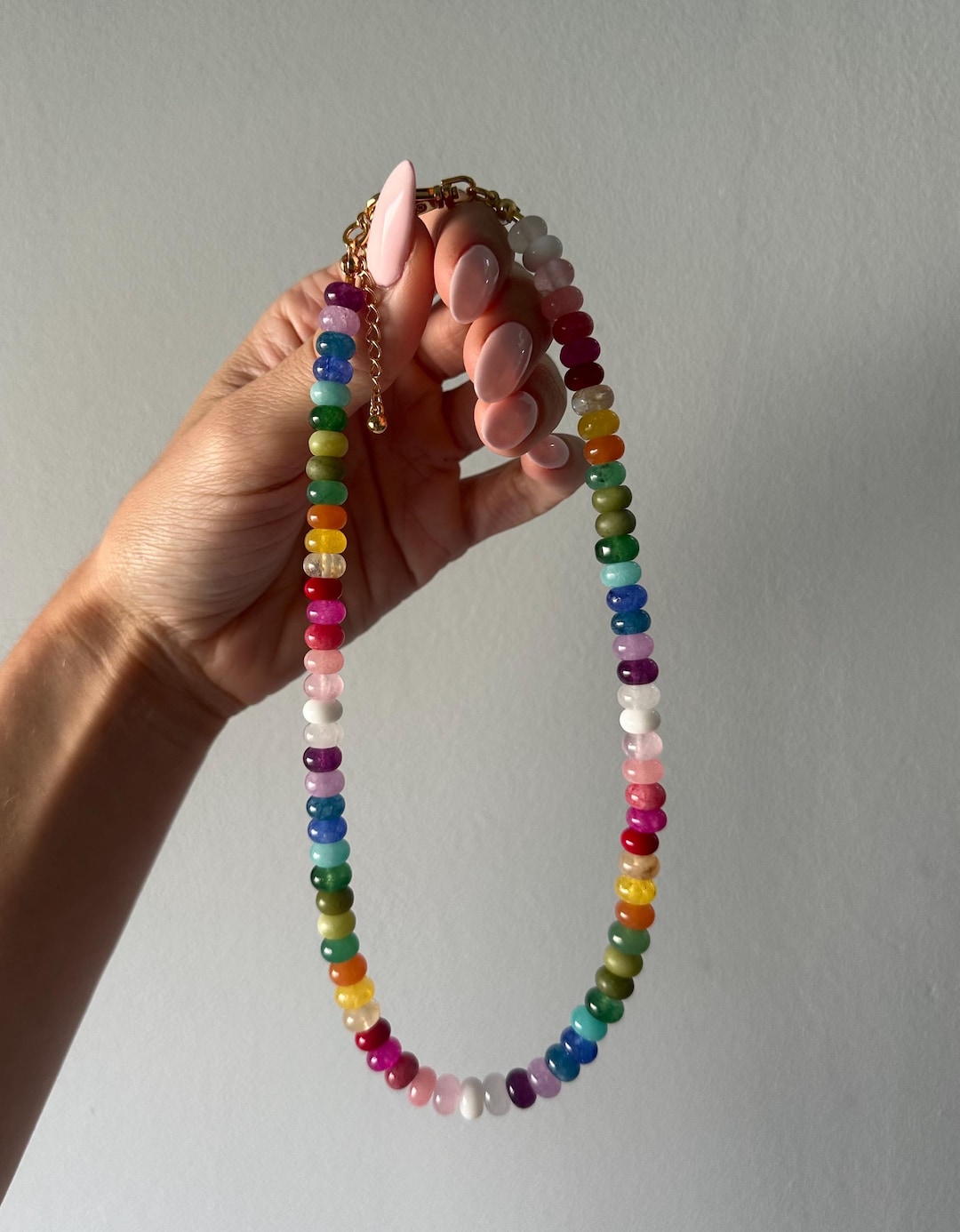 Rainbow Beaded Necklace, Multicolor Beaded Necklace, Colorful Bead ...