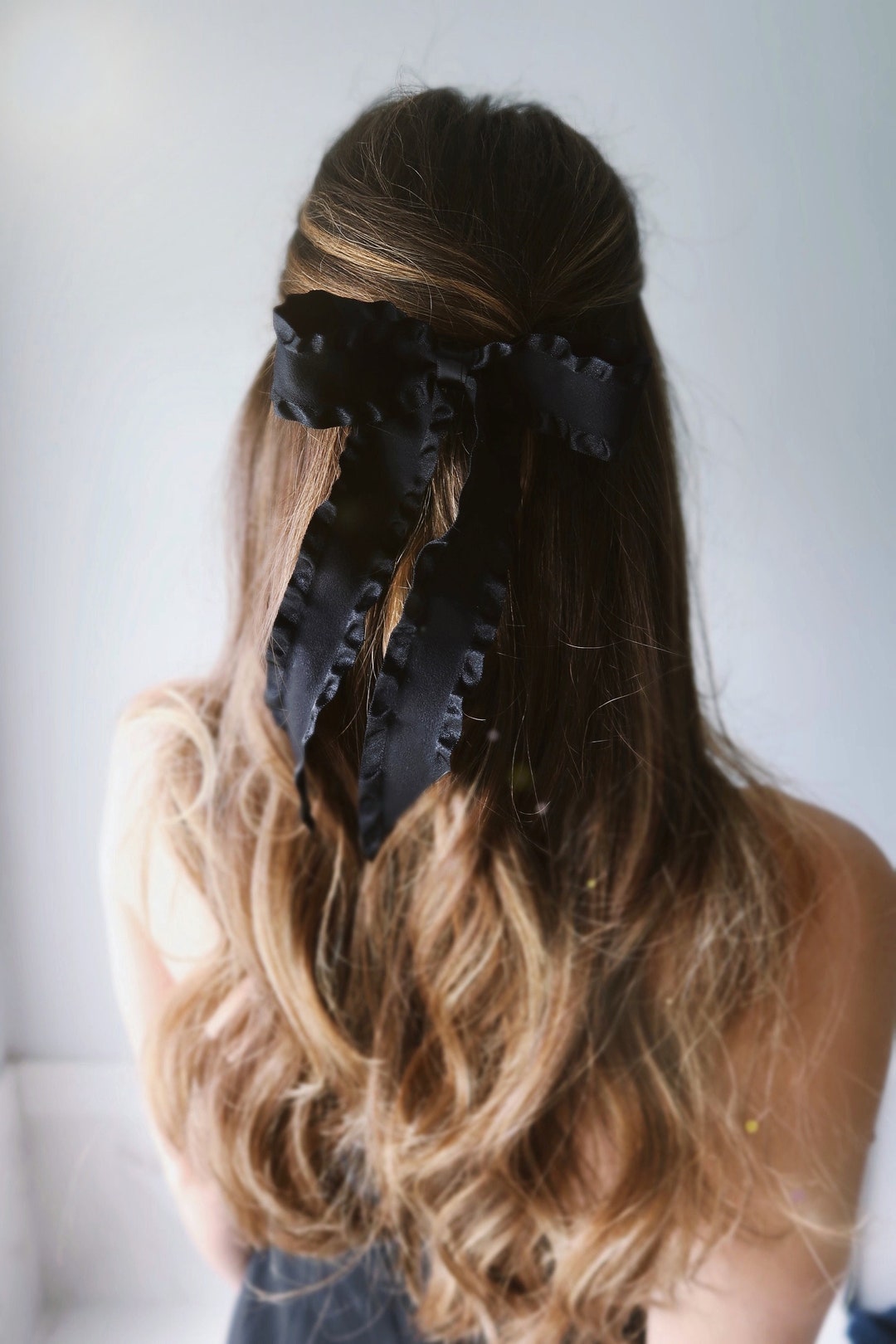 Brigitte Hair Bow Barrette, Black Satin Hair Bow, Grosgrain Hair Bow ...