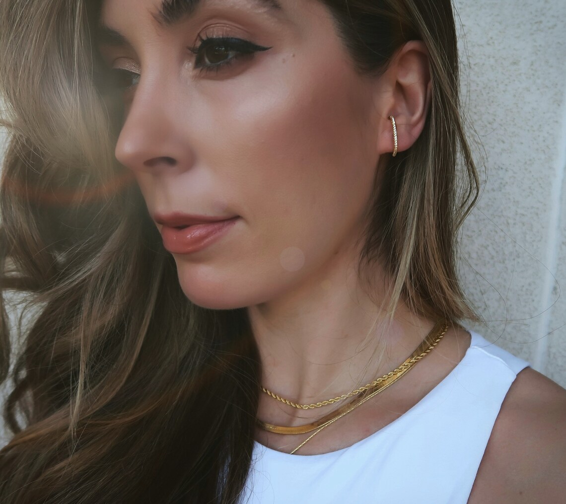 Gold Ear Bar Earrings Gold-plated Ear Huggies Simple Gold | Etsy