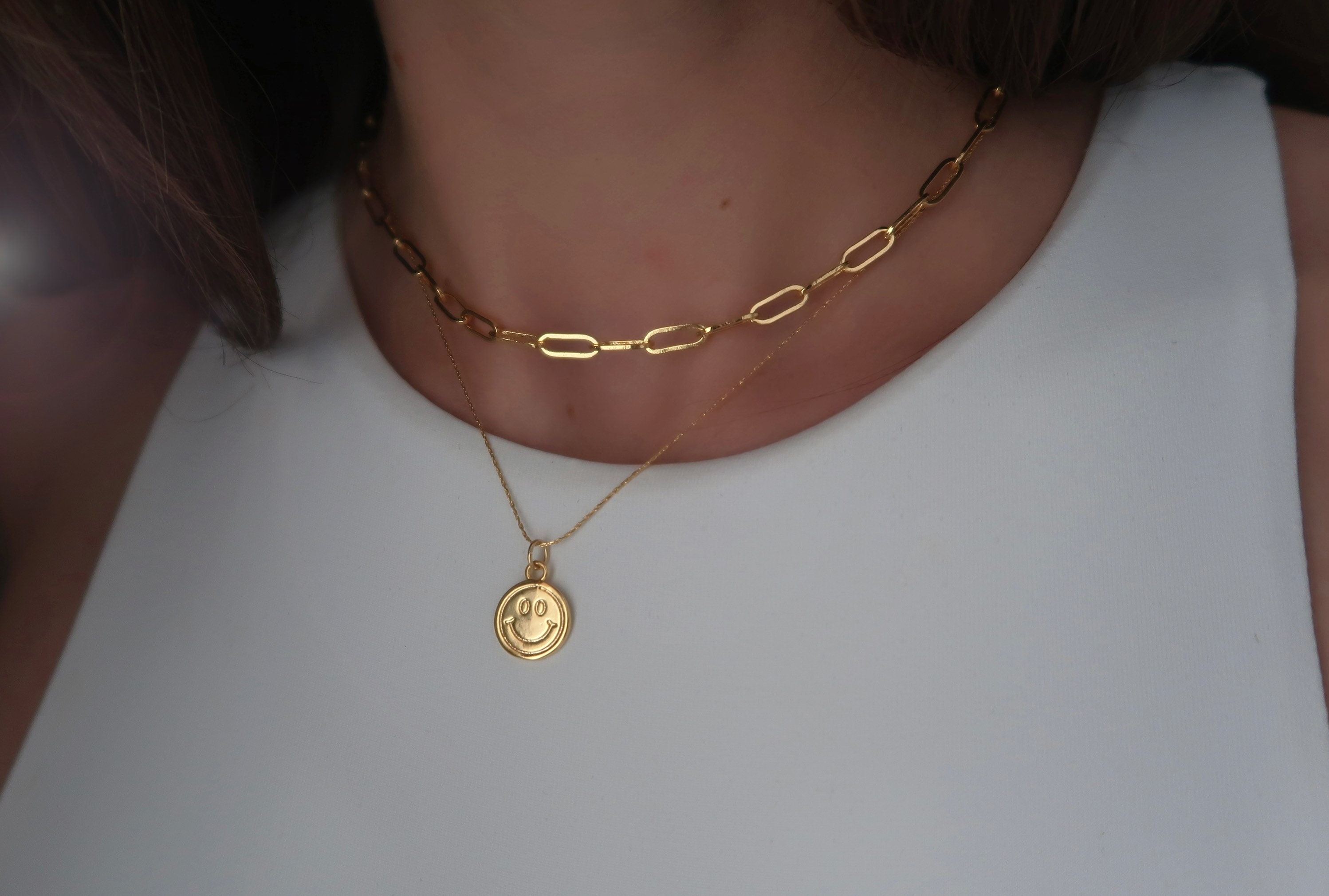 Smiley Face Necklace, Gold Chain Necklace, Gold Smiley Necklace, Good ...