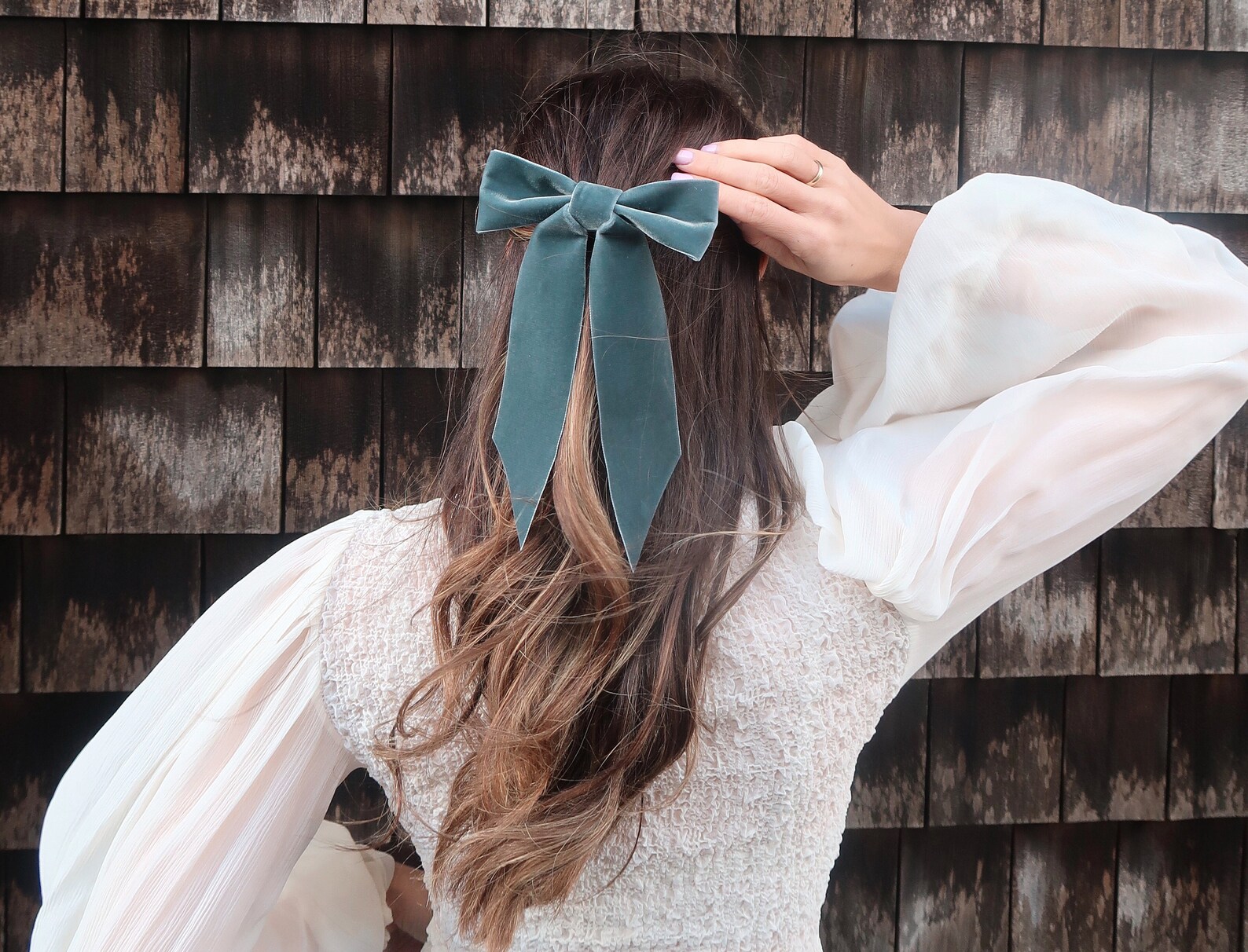 Brigitte Hair Bow Barrette (slim), Dark Sage Green Bow Barrette ...
