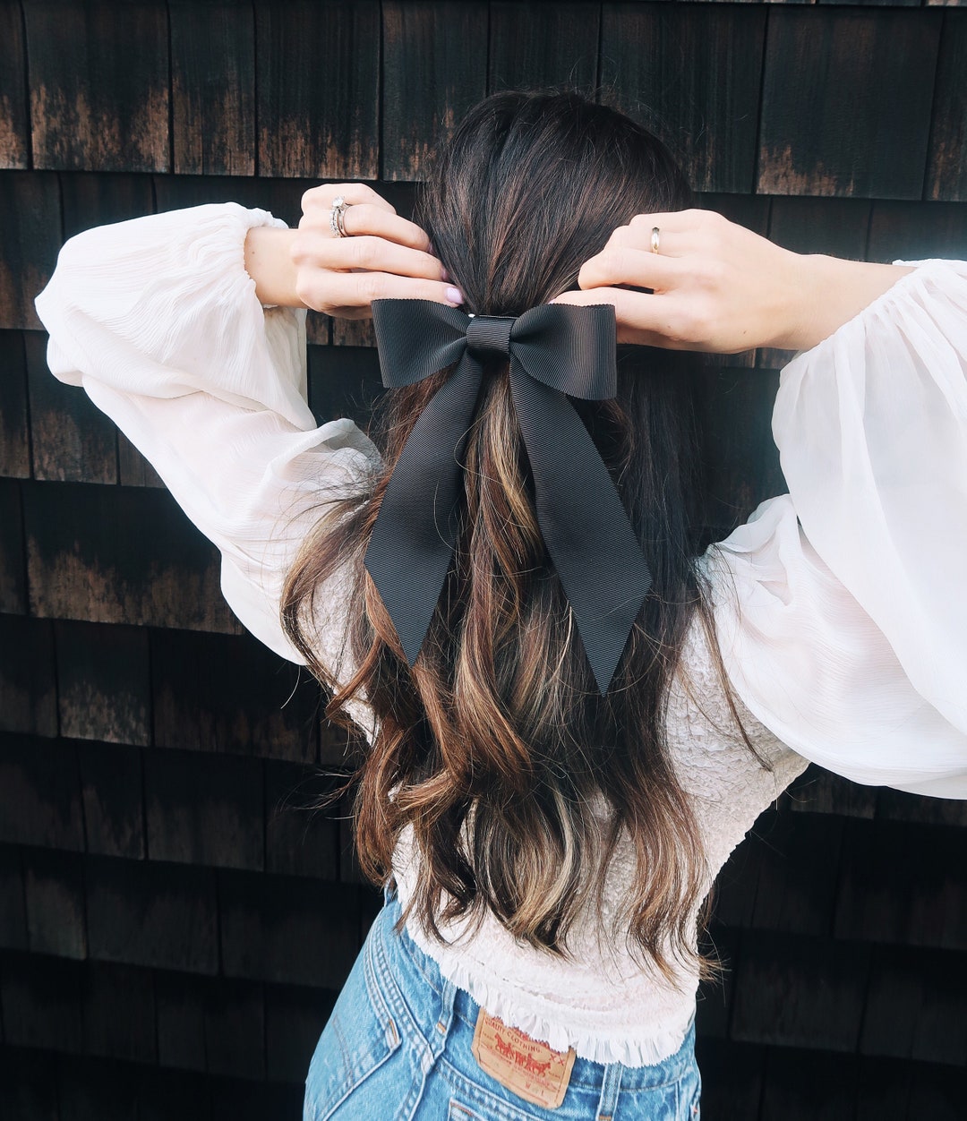 Brigitte Hair Bow Barrette (slim), Black Bow Barrette, Grosgrain Hair ...