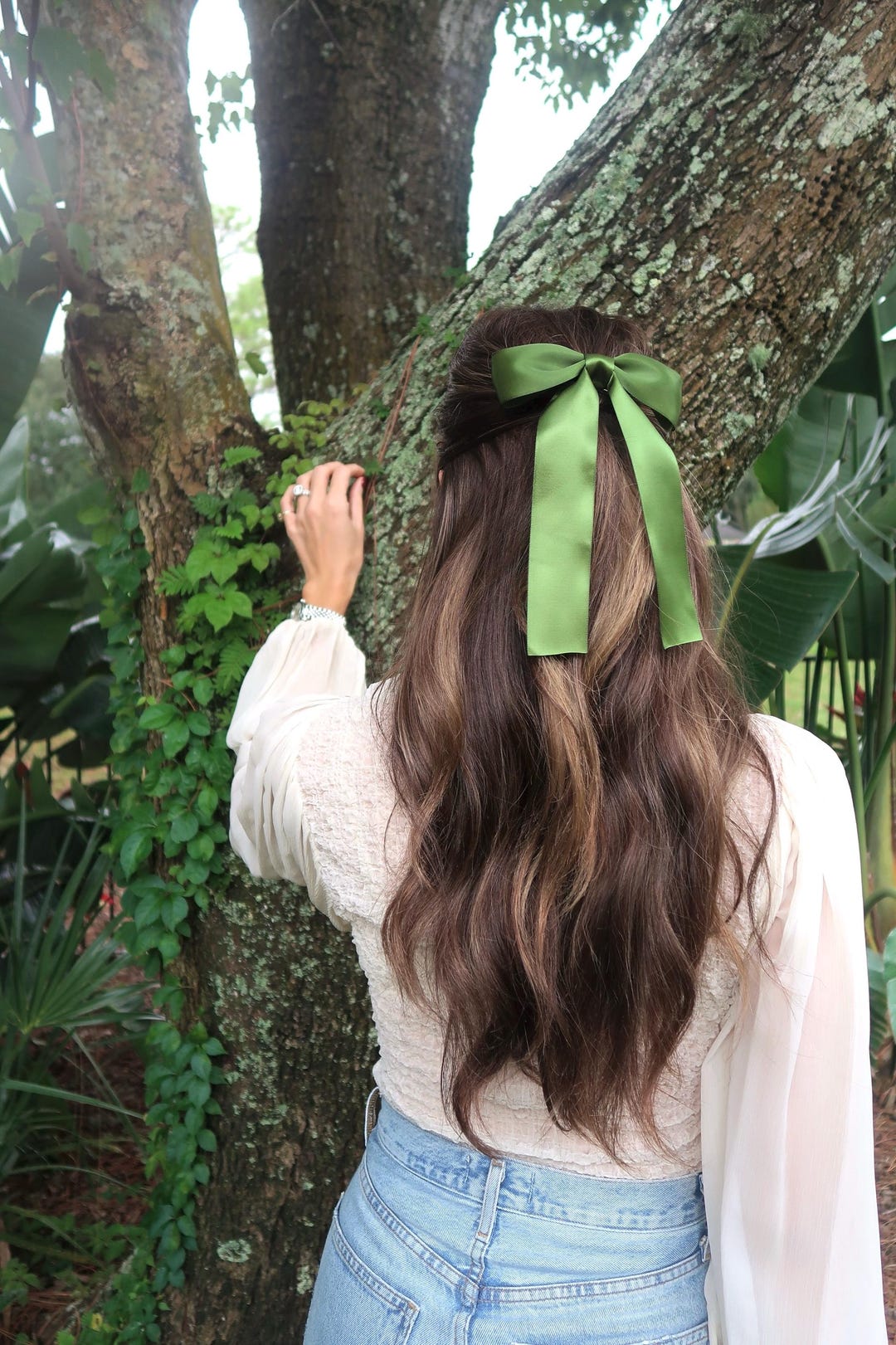 Moss Green Satin Hair Bow Barrette, Delicate Hair Bow, Gift for Her ...
