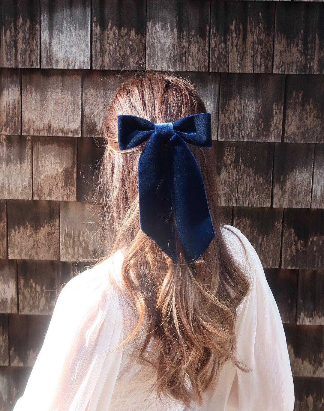 Brigitte Hair Bow Barrette (slim), Navy Blue Bow Barrette, Grosgrain ...