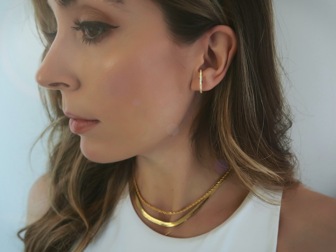 Gold Ear Bar Earrings Gold-plated Ear Huggies Simple Gold | Etsy