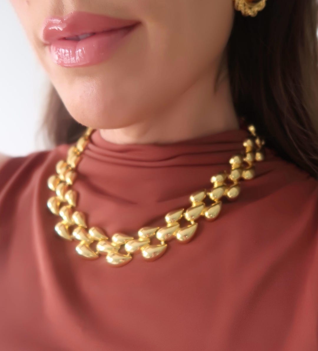 Vintage 1990s Chunky Gold Link Necklace, Vintage 90s Gold Necklace ...