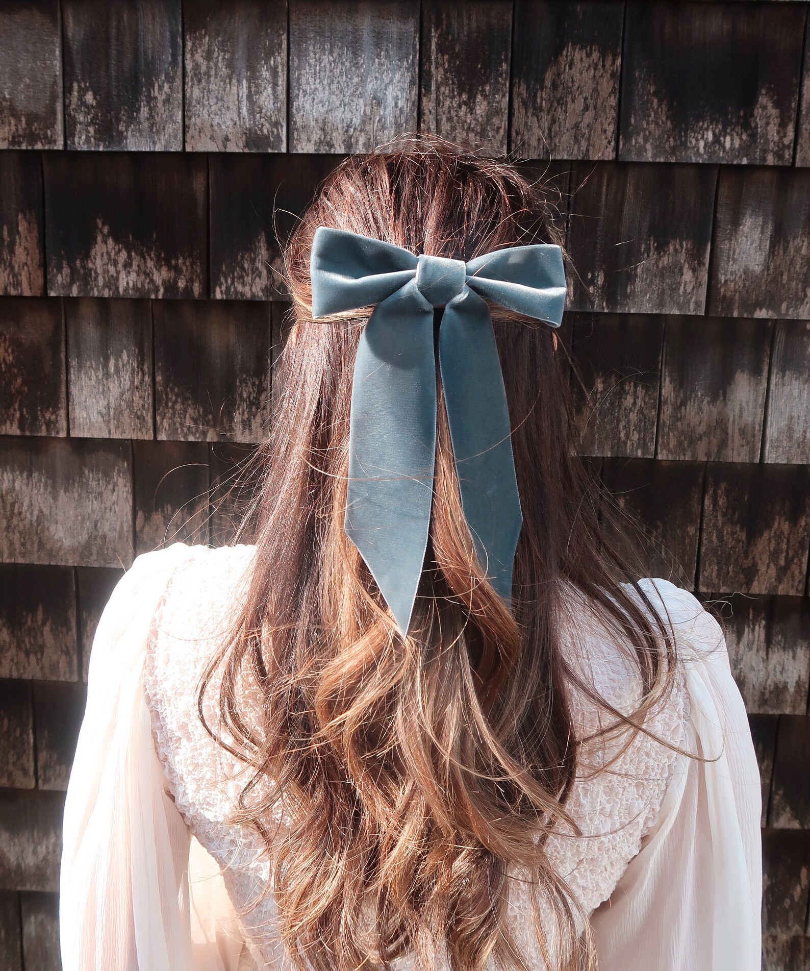 Brigitte Hair Bow Barrette (slim), Dark Sage Green Bow Barrette ...