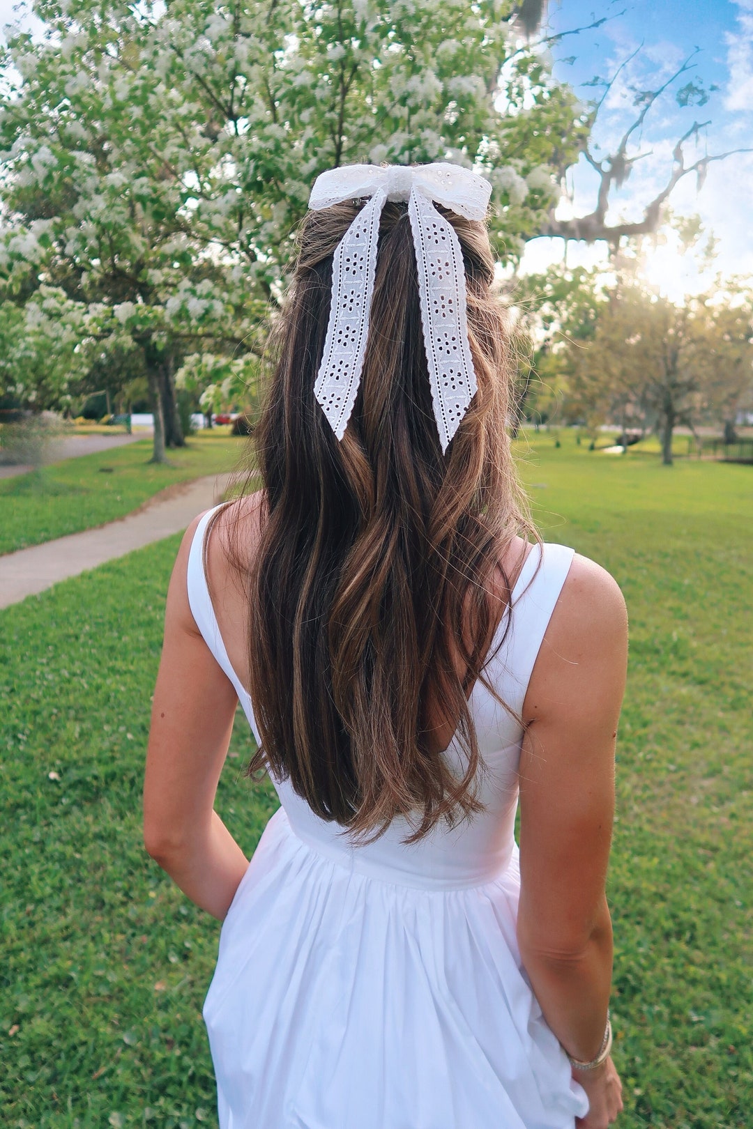 White Eyelet Hair Bow Barrette, Ivory Hair Bow, Grosgrain Hair Bow ...