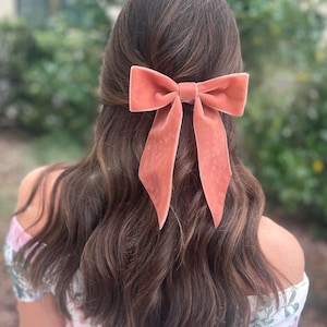 Brigitte Hair Bow Barrette, Pink Hair Bow, Easter Hair Bow, Rose Gold ...