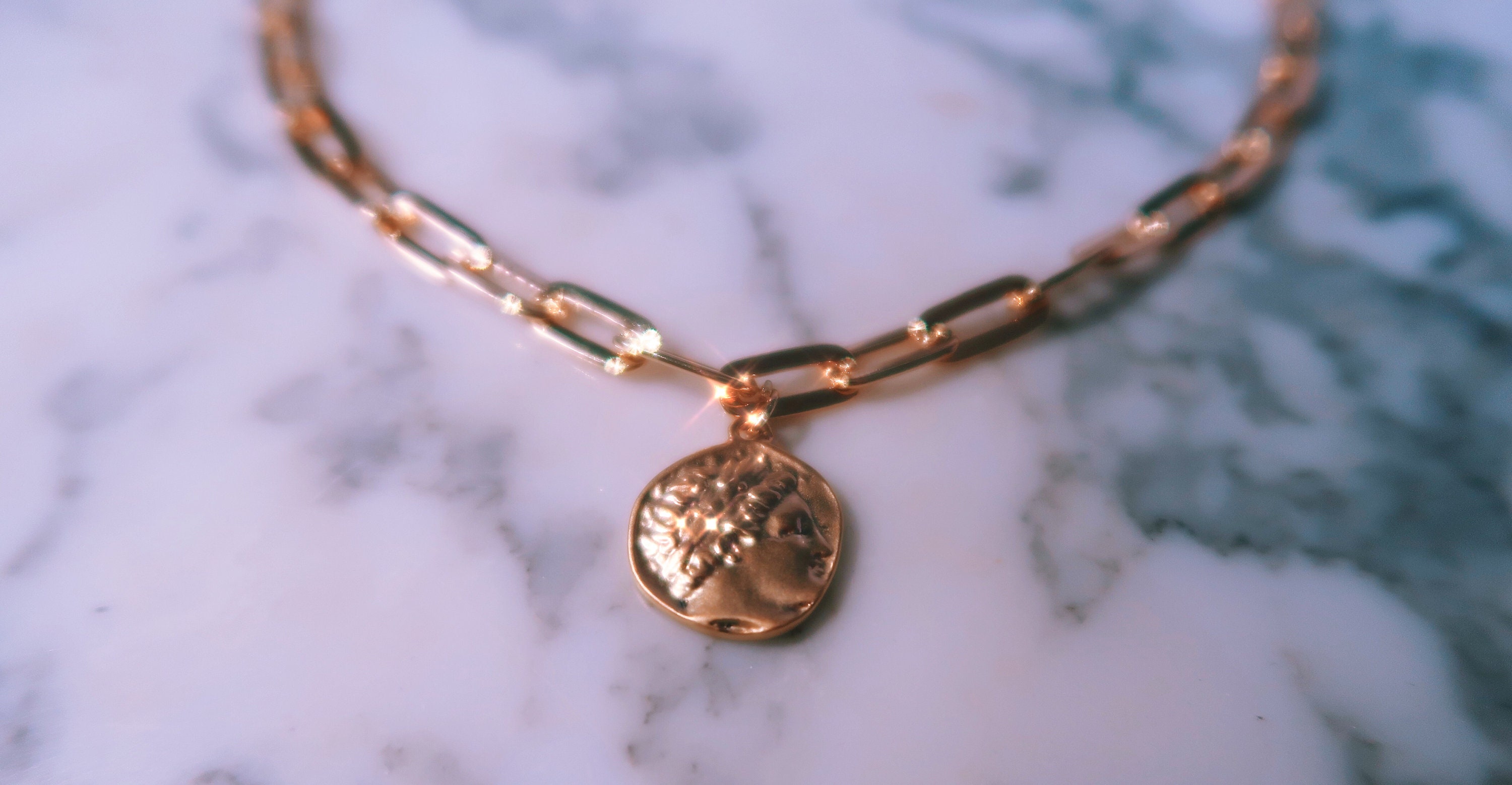 Cuban Link Necklace With Charm, Chunky Chain Necklace, Roman Coin ...