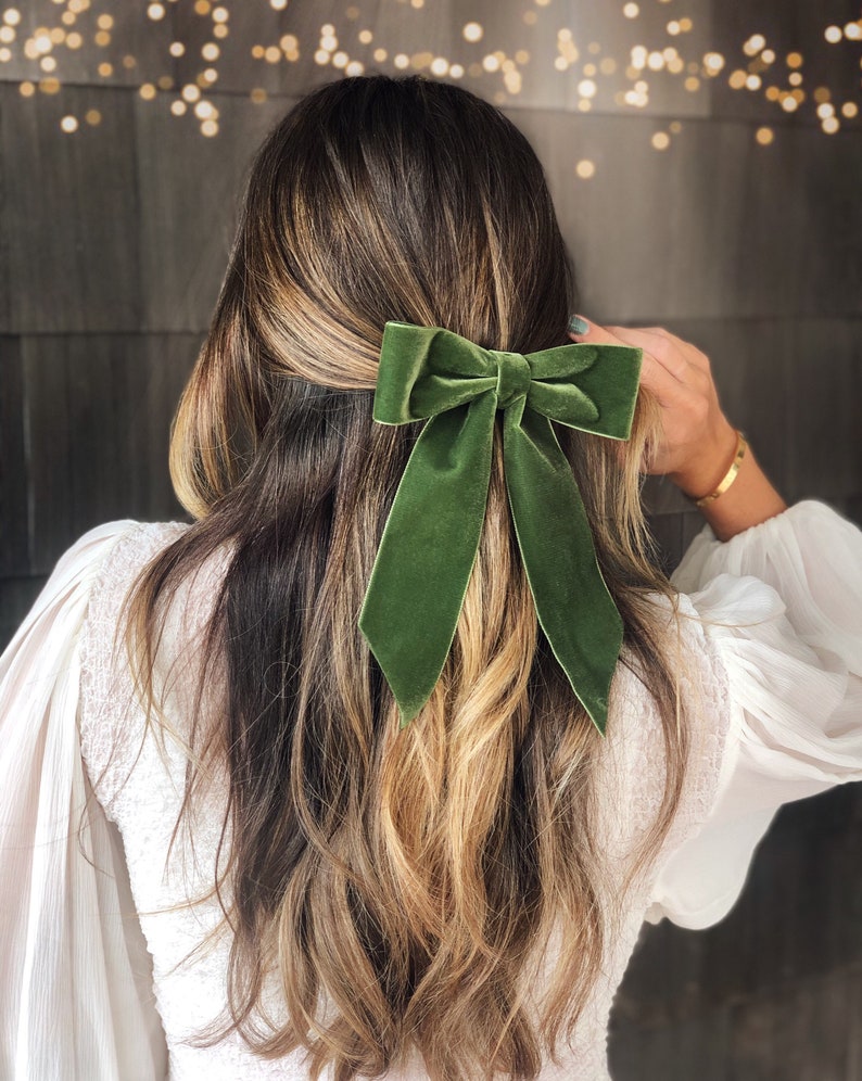 Dark Green Velvet Hair Bow Brigitte Bardot Hair Bow Barrette - Etsy