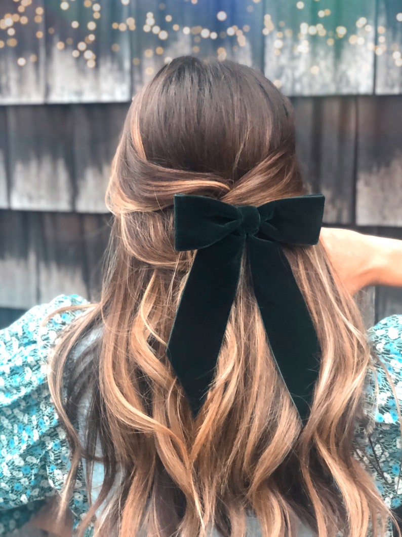 Dark Green Velvet Hair Bow Brigitte Bardot Hair Bow Barrette - Etsy