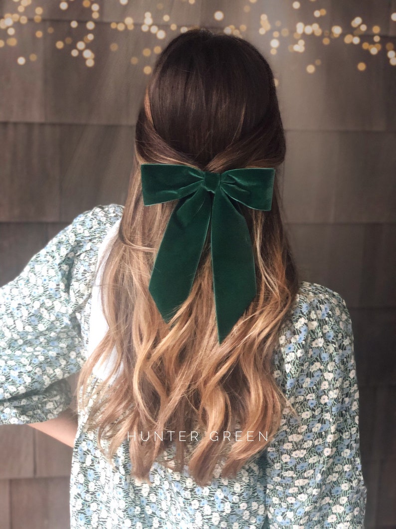Dark Green Velvet Hair Bow Brigitte Bardot Hair Bow Barrette - Etsy