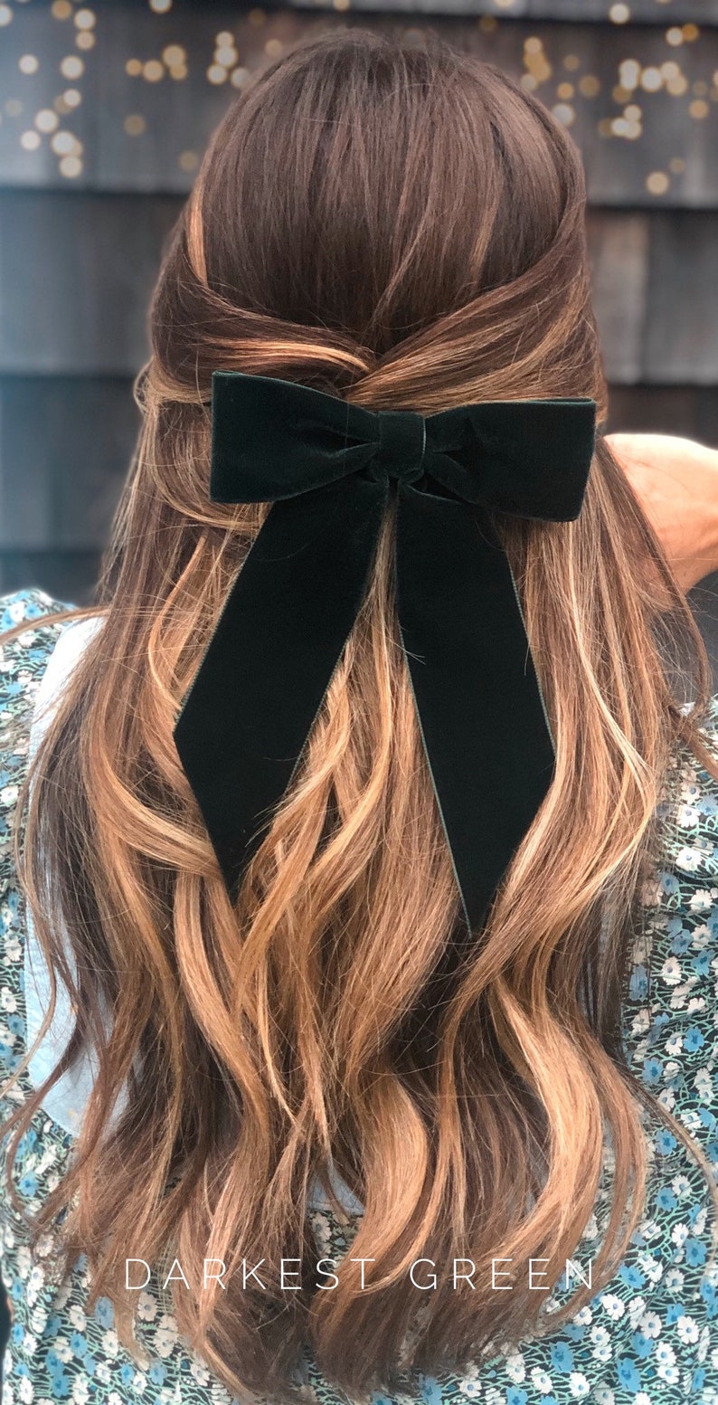 Dark Green Velvet Hair Bow Brigitte Bardot Hair Bow Barrette - Etsy