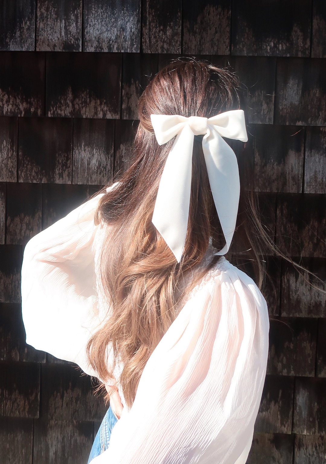 Brigitte Hair Bow Barrette (slim), Ivory Hair Bow, Grosgrain Hair Bow ...