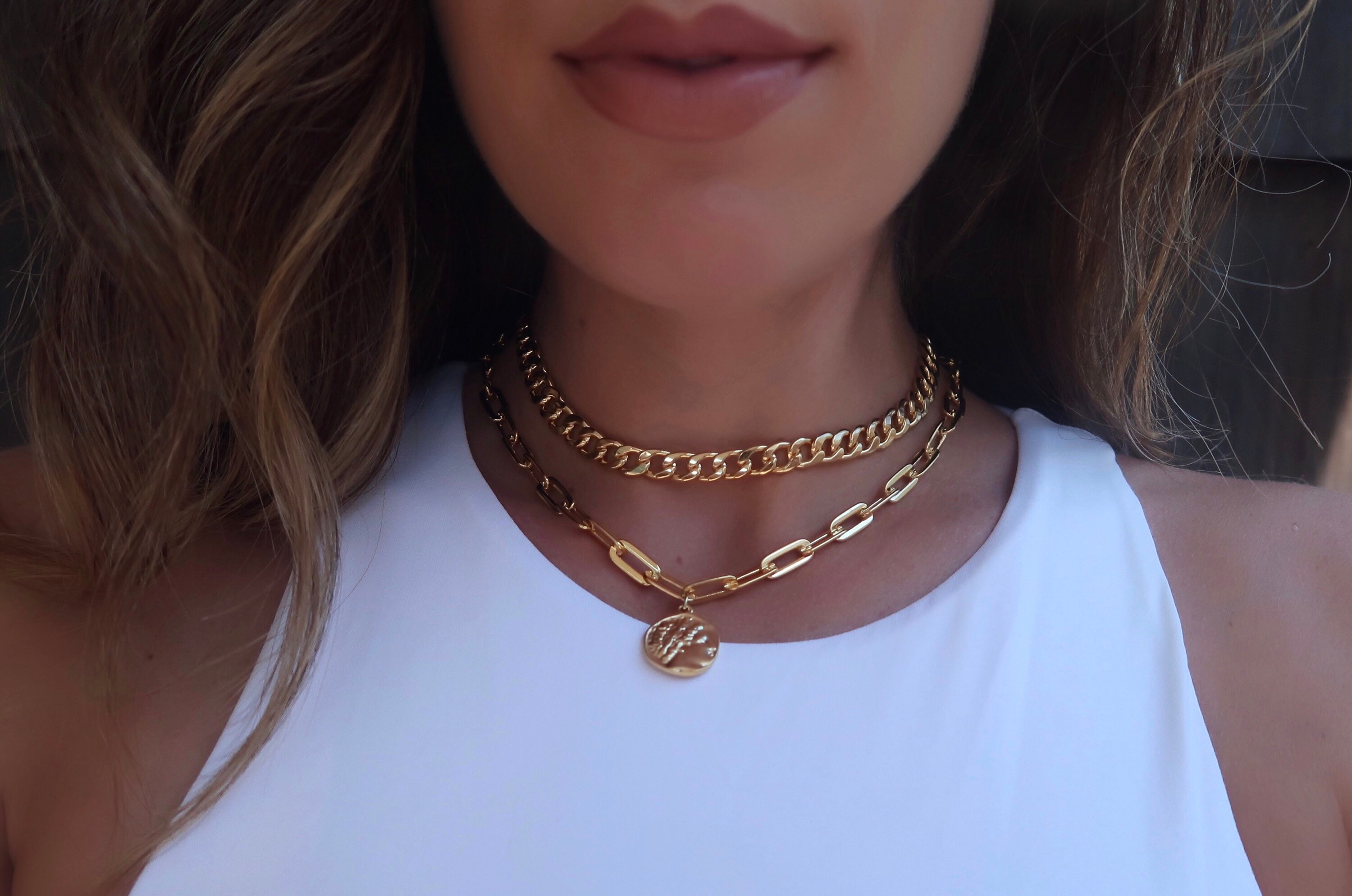 Cuban Link Necklace With Charm, Chunky Chain Necklace, Roman Coin ...