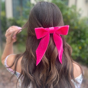 Brigitte Hair Bow Barrette, Hot Pink Hair Bow, Easter Hair Bow, Bright ...
