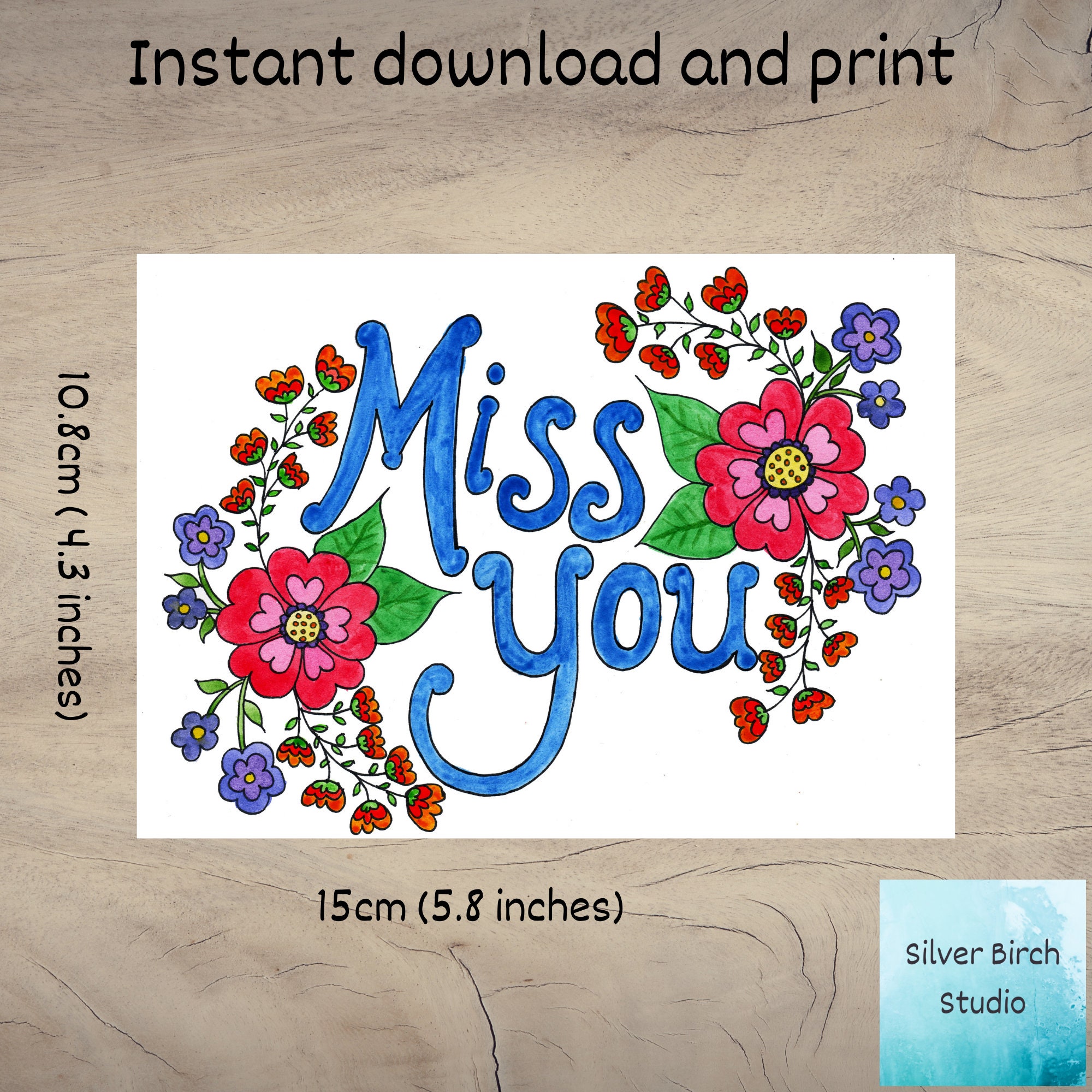Miss You Card Instant Download Miss You Card Printable Miss Etsy India