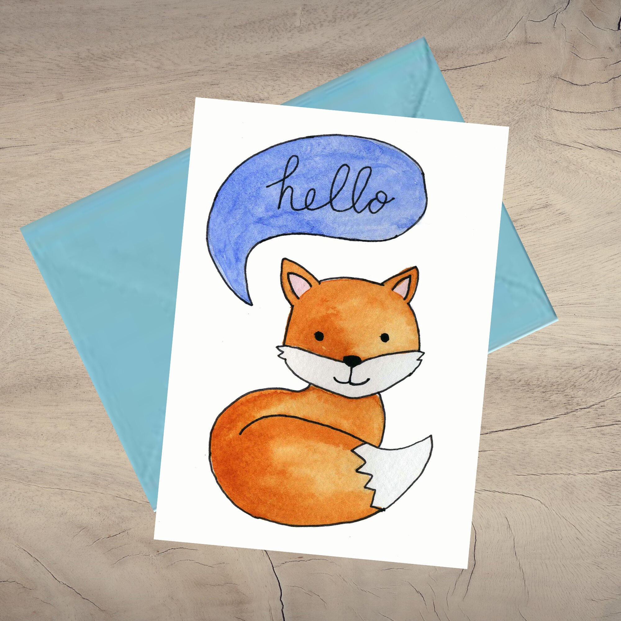 Hello Greeting Card / Instant Download Hello Card / Cute Fox Card ...