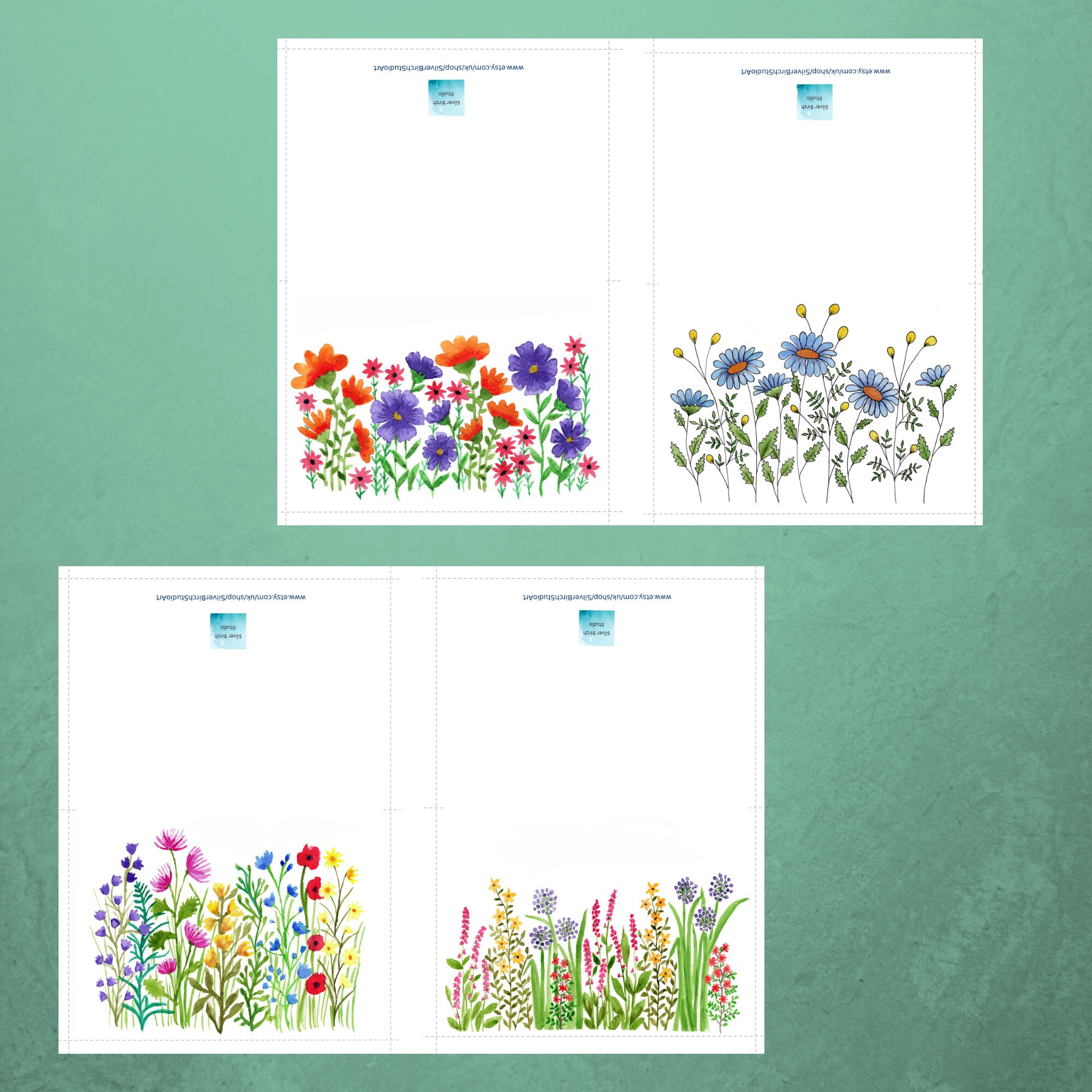 Set of 4 Watercolor Floral Cards Printable Cards Set of - Etsy