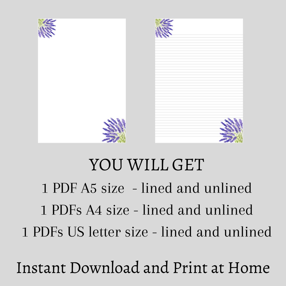 Lavender Printable Writing Paper, Lavender Writing Paper, Printable ...