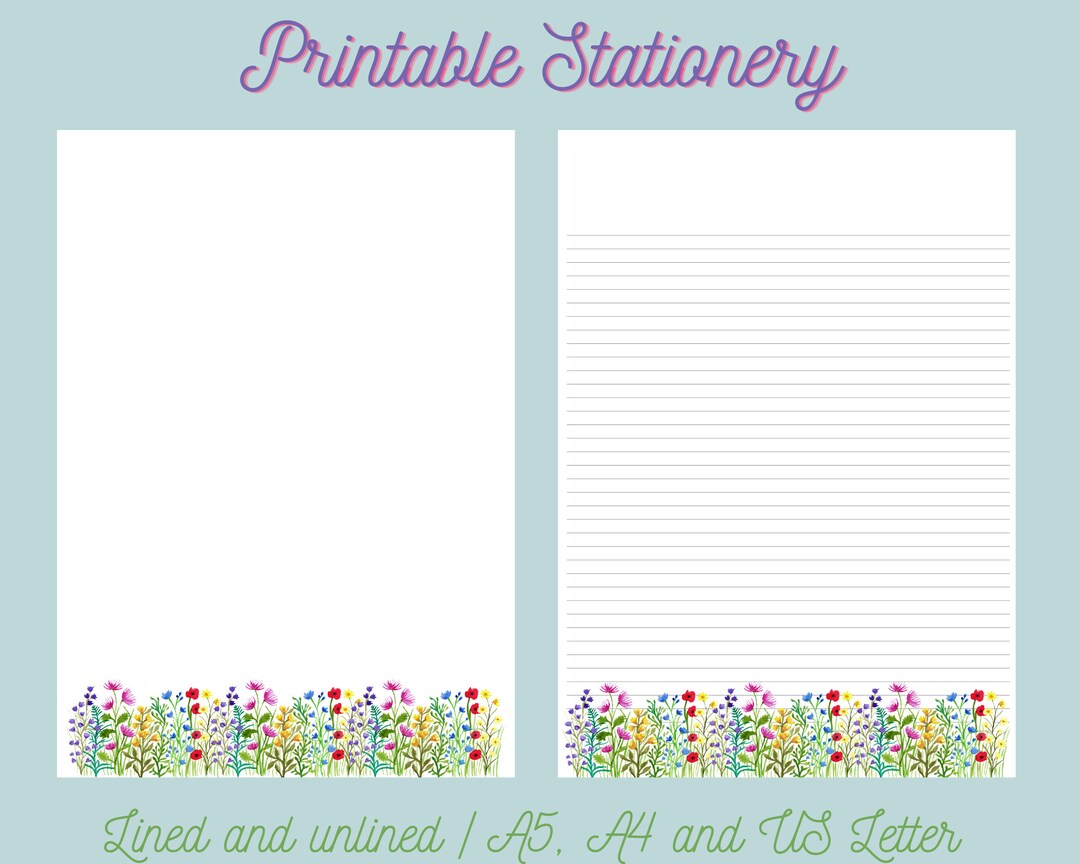 Wildflower Printable Writing Paper, Writing Paper, Printable Stationery ...