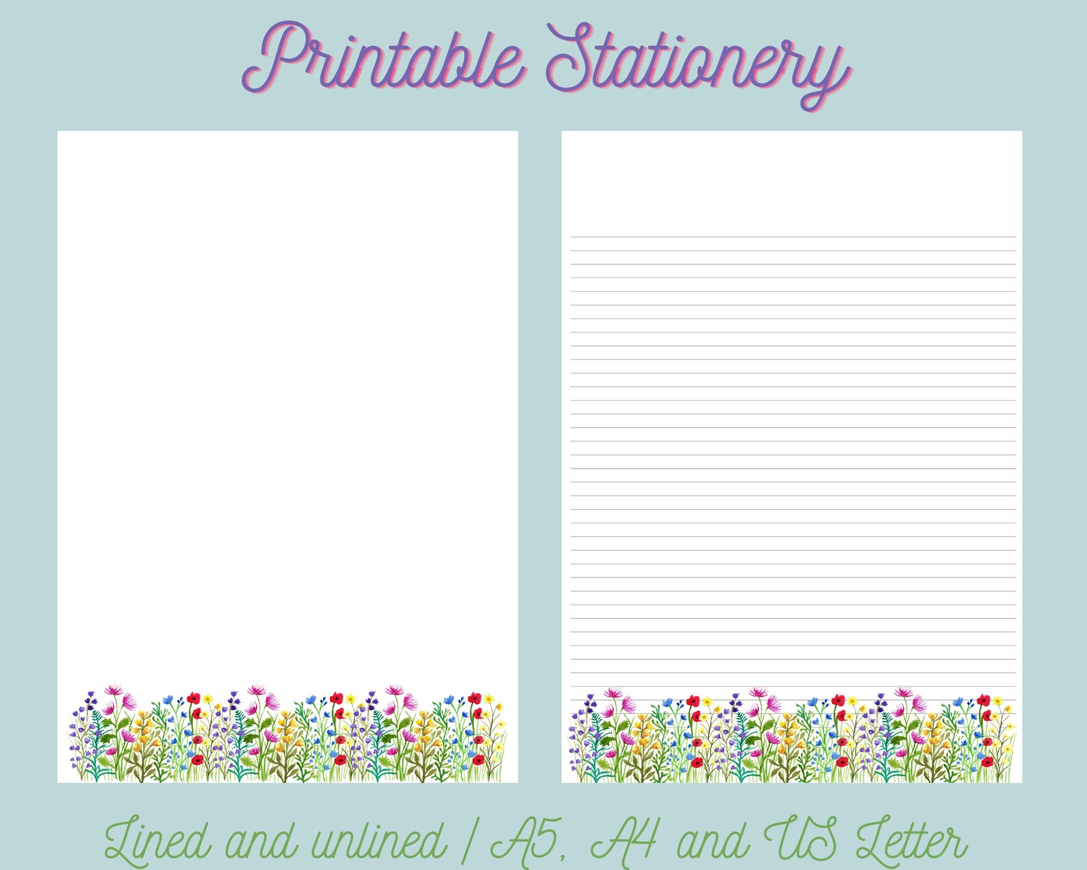Wildflower Printable Writing Paper Writing Paper Printable | Etsy