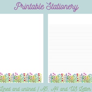 Wildflower Printable Writing Paper Writing Paper Printable | Etsy