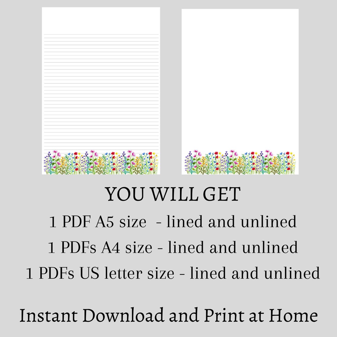 Wildflower Printable Writing Paper, Writing Paper, Printable Stationery ...