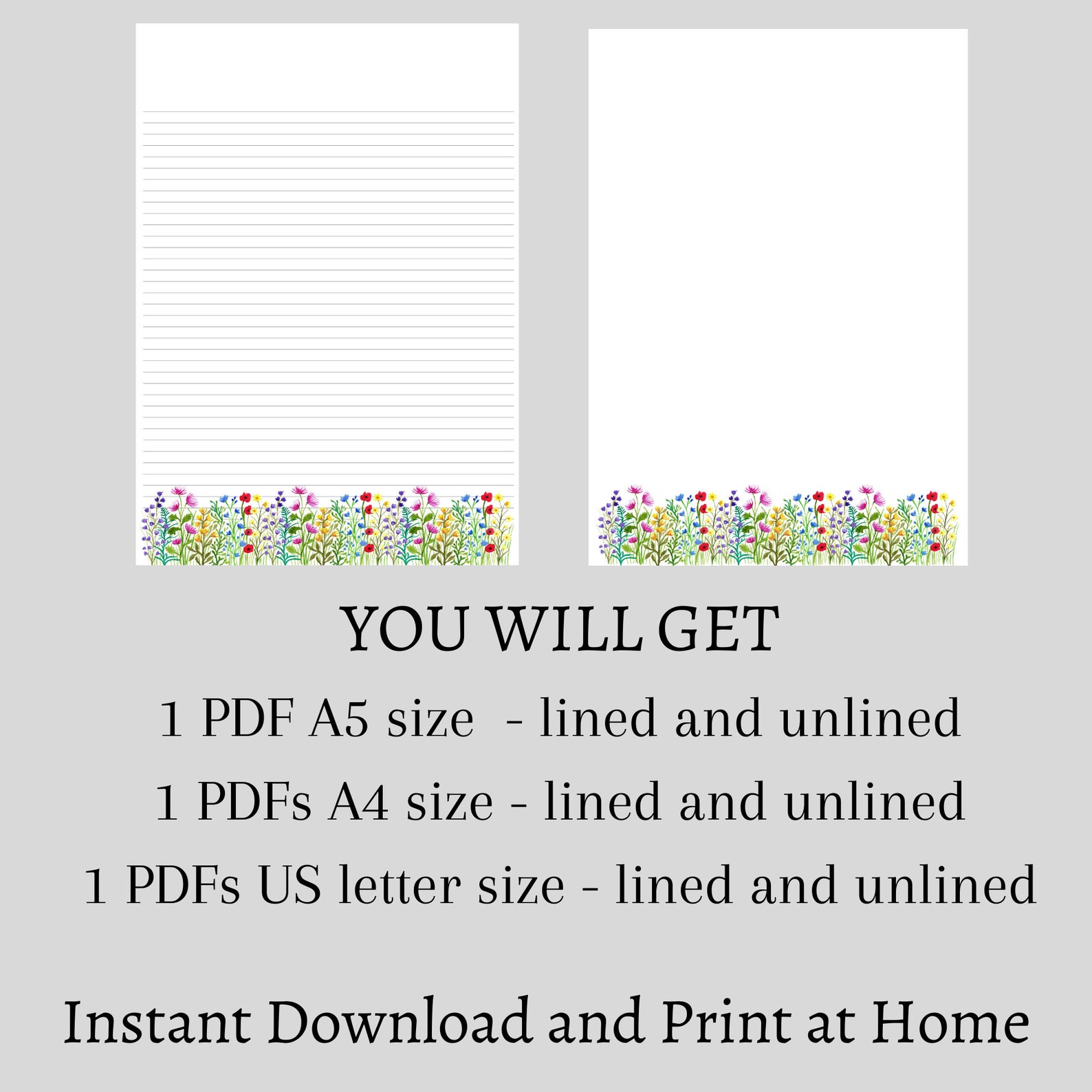 Wildflower Printable Writing Paper, Writing Paper, Printable Stationery ...